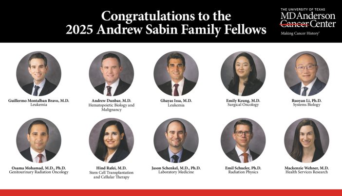MD Anderson announces 10th cohort of Andrew Sabin Family Fellows | MD ...